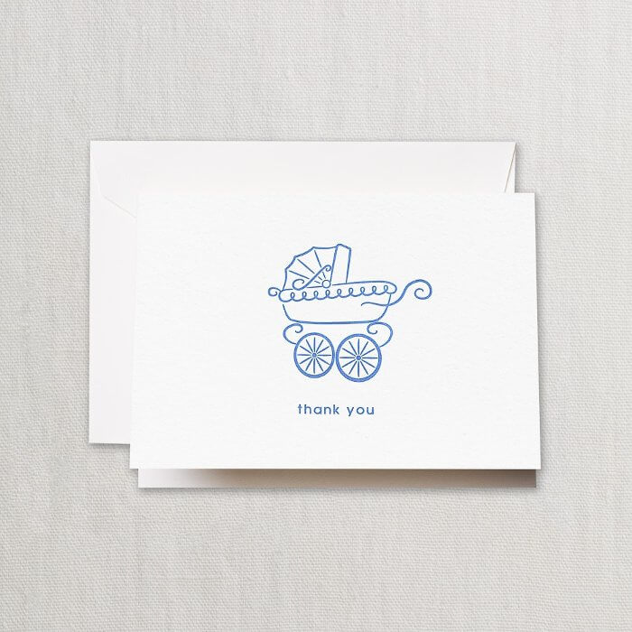 Letterpress Blue Pram Thank You Note - finestationery