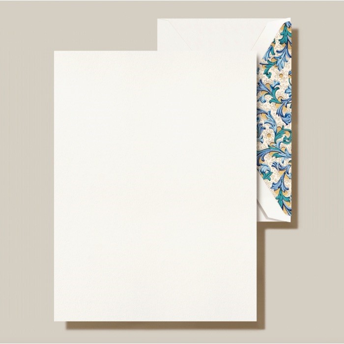 Blue Florentine Pearl White Half Sheet - finestationery